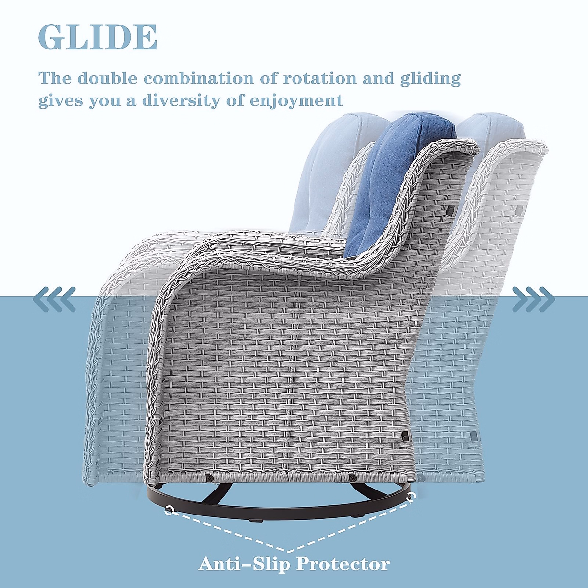 Artfurniz Wicker Patio Furniture Set: 6 Piece Outdoor Conversation Sets with Swivel Rocker Chairs, Patio Couch, Ottomans and Coffee Table for Porch Balcony Garden, Light Grey