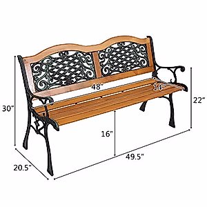 Outvita Garden Bench, 2-Person Loveseat with Cast Steel Legs Antique Armrest and Slatted Seat for Patio Yard Lawn Porch…