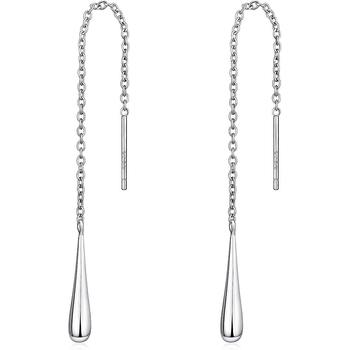 Savlano 925 Sterling Silver White Yellow & Rose Color Threader Dangle Drop Cross Line Ear Teardrop Long Chain Women's Earrings (White)