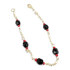 FWJ 18K Gold Plated Azabache Beads 6mm Bracelet Protection Jewelry (5.5" Inches)