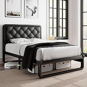 Feonase Twin Bed Frame, Upholstered Platform Bed Frame with Heavy-Duty Steel Slats, Diamond Tufted Headboard, 12" Storage Space, No Box Spring Needed, Noise Free, Easy Assembly, Black