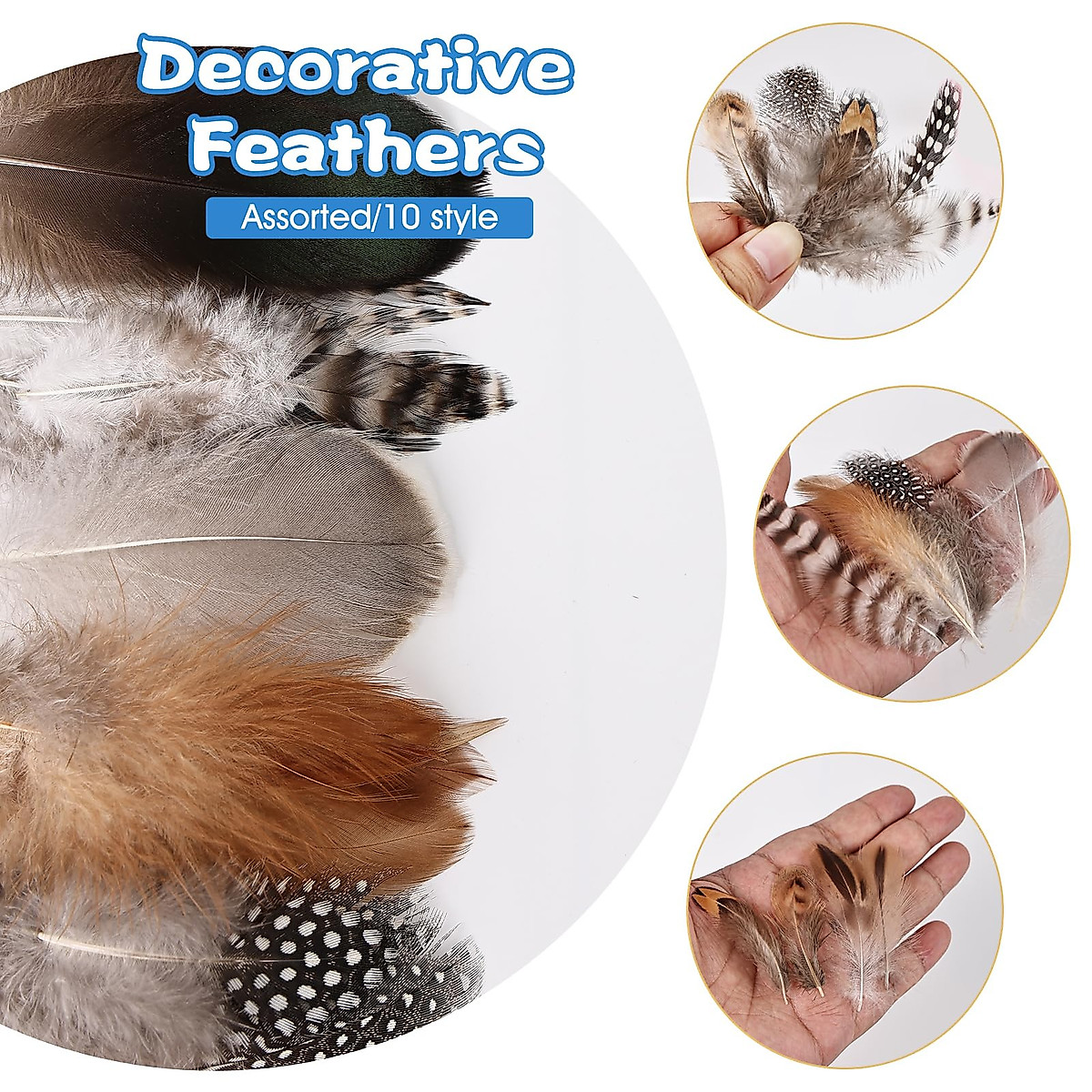 FeelfunFeather 300 pcs Small Feathers - 10 Style Mixed Spotted Decorative Natual Pheasant Feather for DIY Crafts Clothing Jewelry Hair Decoration