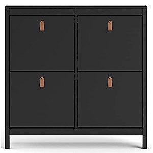 Pemberly Row 4 Drawer Shoe Cabinet, 16-Pair Shoe Rack Storage Organizer in Black Matte