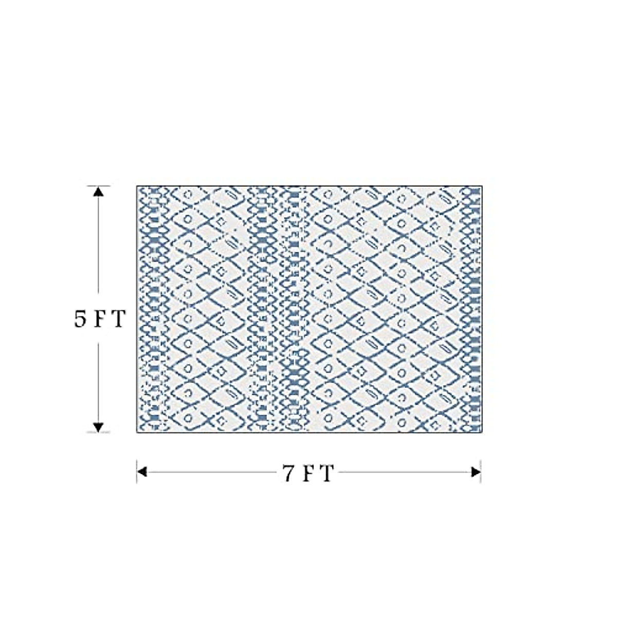 Washable Boho Blue Area Rug - 5x7 Feet Modern Carpet with Non-Slip Backing Neutral Room Decor for Living Room Bedroom Playroom Entryway Entrance Indoor