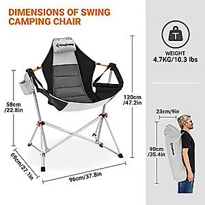 KingCamp Hammock Camping Chair Swinging Rocking Chair for Adults Lawn Beach Camp Outside Portable Folding Chair Hold Up to 264lbs with Adjustable Back Support Carrying Bag Cup Holder