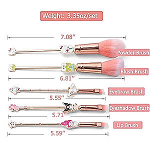 Marie Cartoon Cat Makeup Brushes - 5pcs Cute Animal Designed Soft Pink Makeup Brushes Set, Professional Cosmetic Tool Kit Pink Drawstring Bag Included for Girls and Women (A)