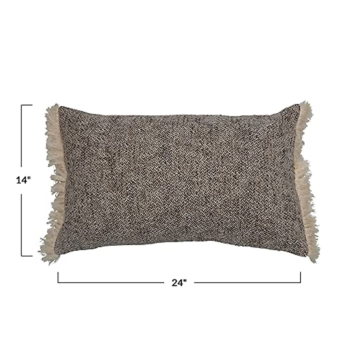 Creative Co-Op Polyester Woven Cotton Lumbar Chambray Back & Fringe Pillow, Black & Cream