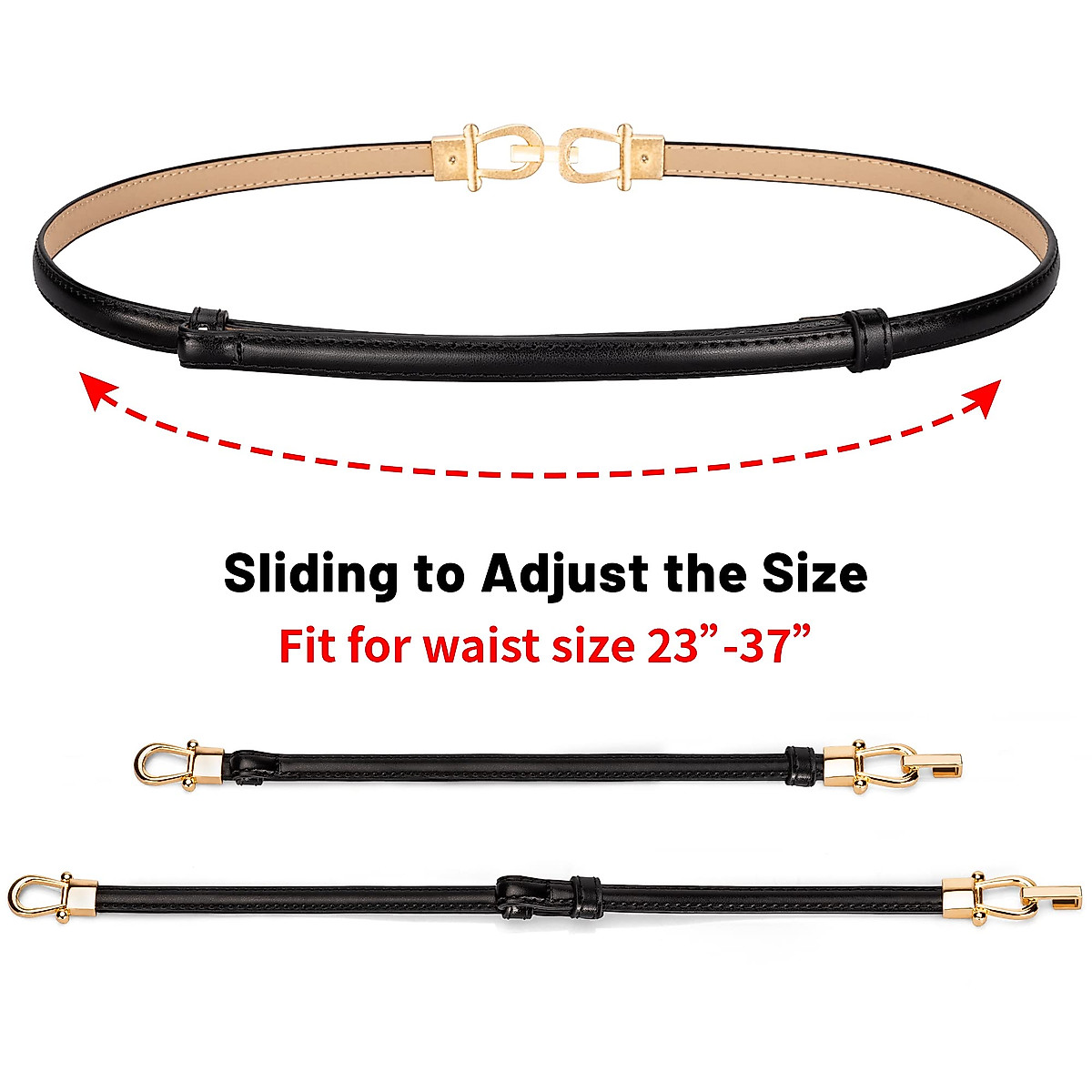 macoking Womens Thin Belt Adjustable Skinny Leather Belts for Dresses, Black&Brown