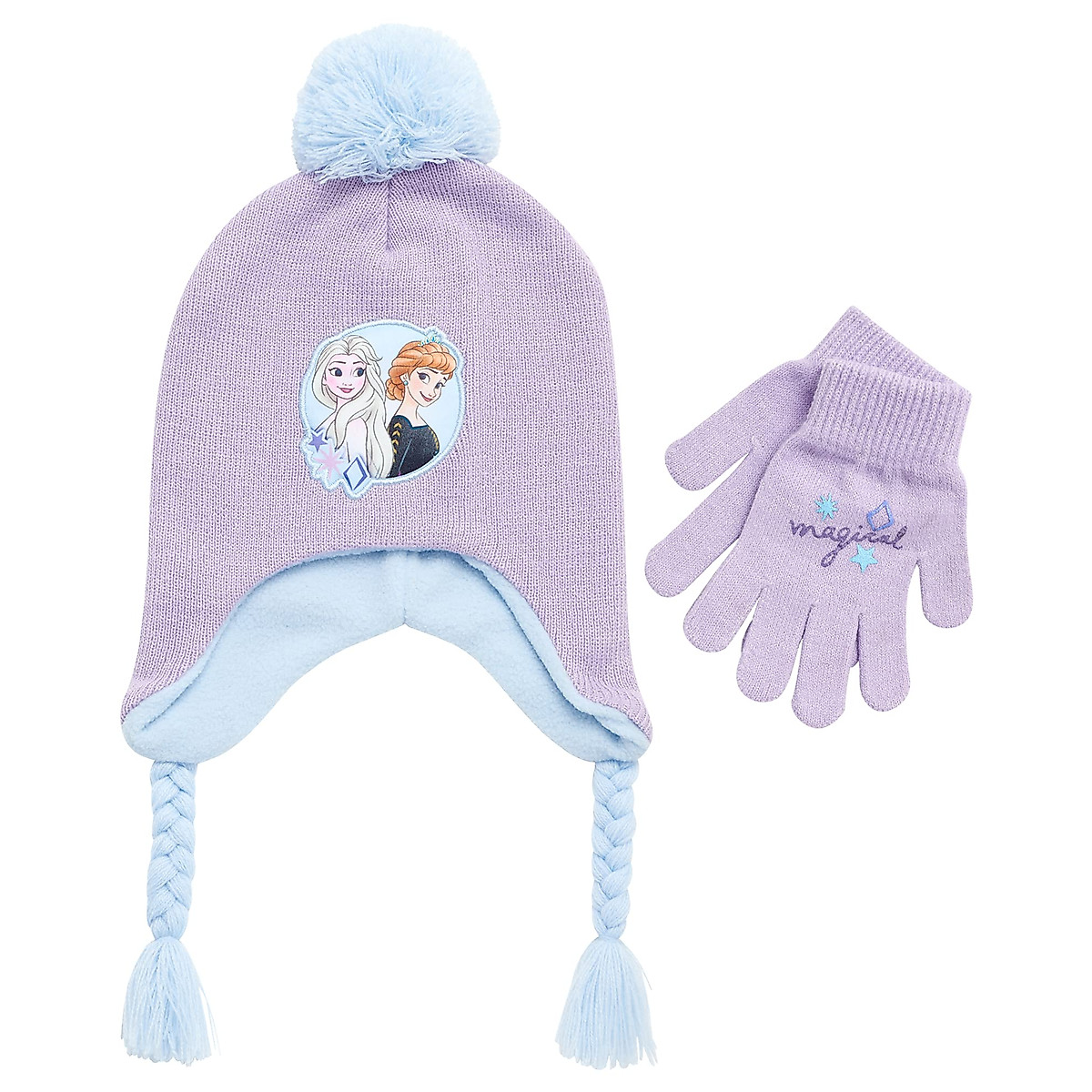 Disney Girls’ Winter Set: Ear Flap Beanie Hat, Gloves or Mittens: Elsa, Anna, Princess (Age: 2-7), Size Age 4-7, Purple Glove
