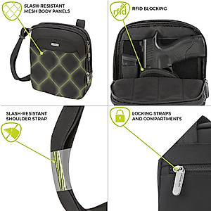 Travelon Anti-Theft Concealed Carry Slim Messenger Bag, Black