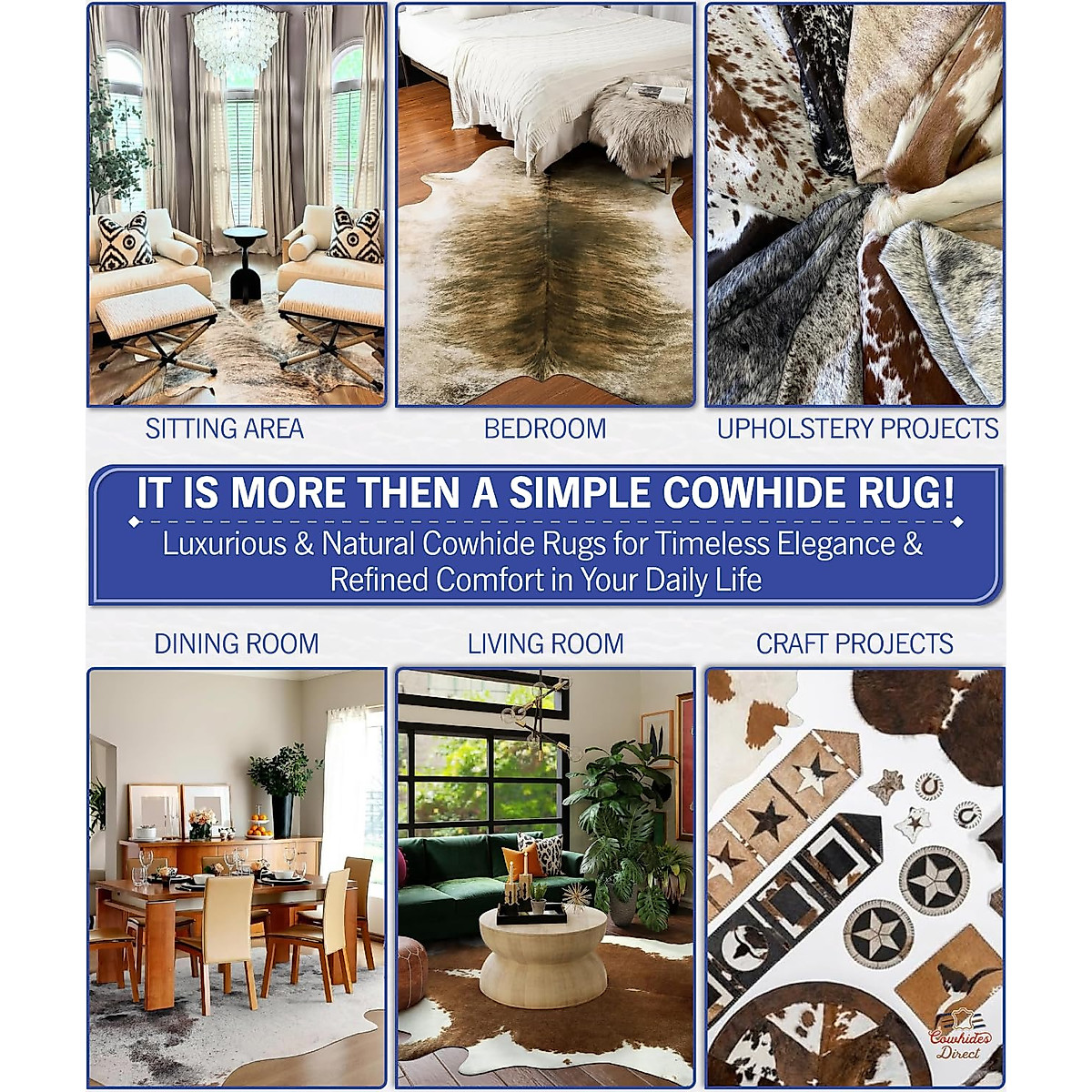 Cowhides Direct Genuine Cowhide Rug (Salt & Pepper) - Authentic Cow Rug with Non-Slip Suede Backing - Cow Rugs for Living Room, Bedroom & More - Decorative Rug (Brown, 7x6 XL)