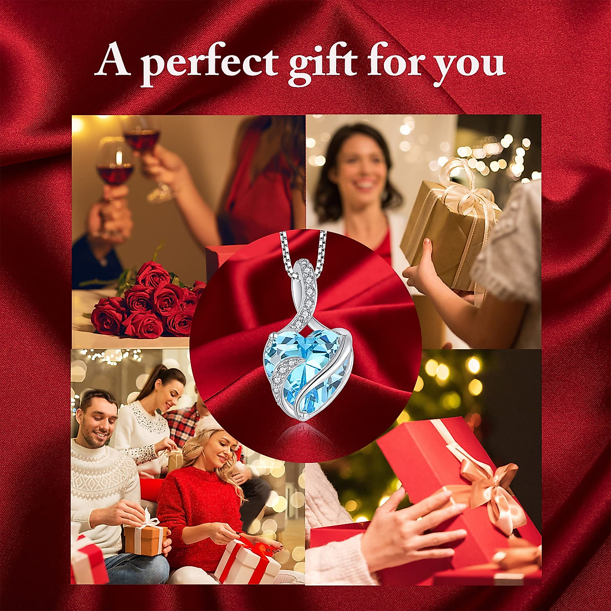 FJ Heart Infinity Birthstone Necklace, Sterling Silver Heart Pendant Created Gemstone Dainty Jewelry, Sterling Silver, Cubic Zirconia