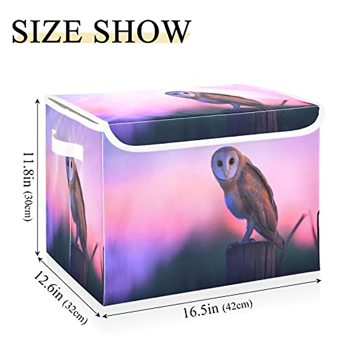 Kigai Storage Basket Cute Owl Storage Boxes with Lids and Handle, Large Storage Cube Bin Collapsible for Shelves Closet Bedroom Living Room, 16.5x12.6x11.8 In