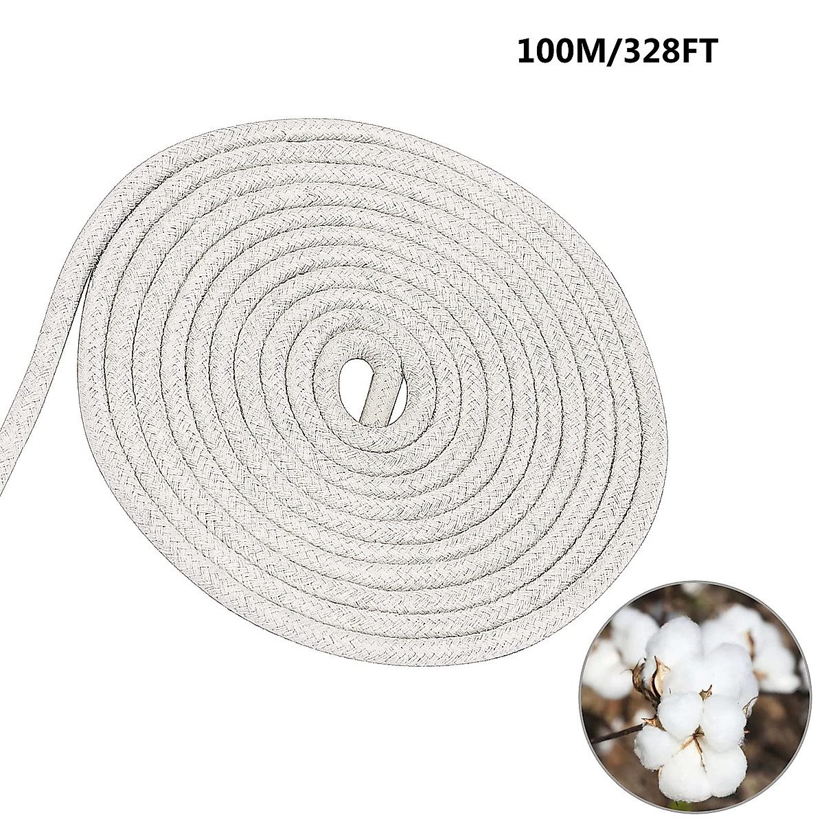 KEILEOHO 1/4 Inch Natural Cotton Rope, 328 FT Length White Clothesline Cord Craft Knitting Thread String Wall Hanging Rope for Garden Plant DIY Decoration Clothes Hanger with 4 Snap Hooks