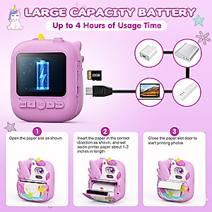 CAMCLID Kids Camera Instant Print, 12MP & 1080P Instant Camera for Kids with 32G Card & Print Paper, Selfie Digital Video for Toddler,Christmas Birthday Gifts for Girls Boy Age 3-12 (Purple)