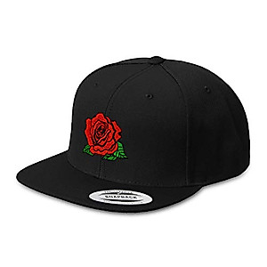 Speedy Pros Snapback Hats for Men & Women Red Rose Embroidery Acrylic Flat Bill Baseball Cap Black Design Only