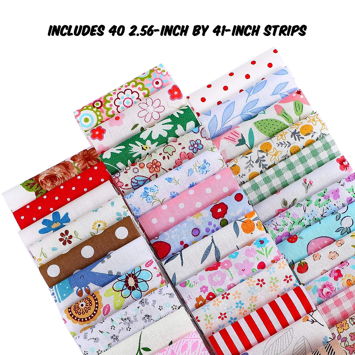 50 Pieces Fabric Strips Roll 2.4 Inch Collection Jelly Fabric Bundles Fabric Quilting Strips Roll Up Flower Precut Patchwork Fabric Strips with Assorted Patterns for DIY Crafts Sewing Favors