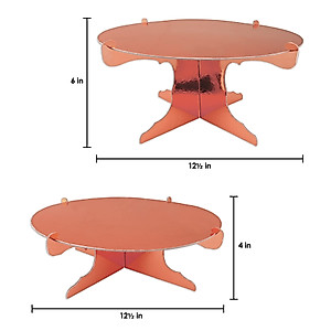 Beistle 2 Piece Durable Boardstock Shiny Metallic Rose Gold Round Cake Stands for Bridal Showers, Wedding Receptions, Birthday Party Supplies, Dessert Holders