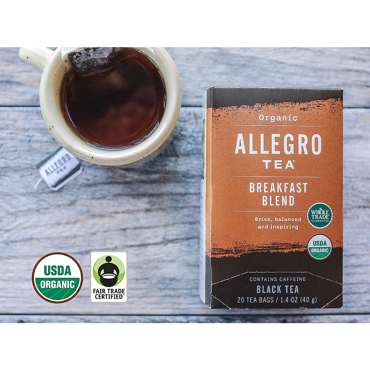 Allegro Coffee Allegro Tea, Tea Bags, Organic Breakfast Blend, 20 Count