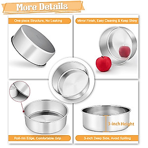 P&P CHEF Cake Pan Set of 3-6 inch + 8 inch + 9½ inch, Stainless Steel Round Baking Pans, Birthday Wedding Layer Cake Pans Tins, Fit Oven/Pots/Pressure Cooker, 3-inch Straight Side, Dishwasher Safe