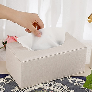 Sumnacon Tissue Box Cover Rectangle Linen Tissue Box,Stylish Tissue Box Holder with Magnetic Bottom,Decorative Tissue Cover for Bathroom Toilet Bedroom Living Room Table Desk Office, Beige