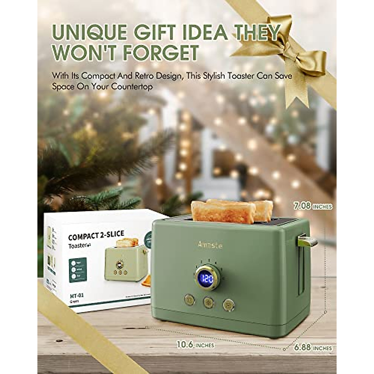 2 Slice Toaster, Retro Bread Toaster with LED Display, Extra Wide Slots Toasters with 6 Bread Shade Settings, Bagel, Cancel, Defrost Function, Stainless Steel with High Lift Lever, Removal Crumb Tray