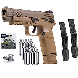 M17 Sig Sauer ASP Airgun Air Pistol .177 Cal Coyote TAN with 15 C02 Tanks and 2 Rotary Belts and 500 Lead Pellets Bundle 2 Rotary Belts+ Accessories