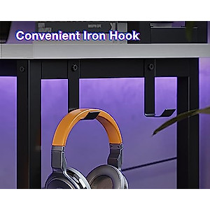 ODK L Shaped Gaming Desk with Hutch, Computer Desk with Storage Shelves, 59" L Shaped Desk for Home Office, Corner Desk with Headphone Hook, White