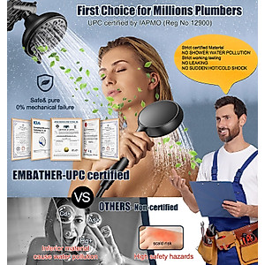 EMBATHER Tub and Shower Faucet Set, Dual Shower Head with Bathtub Faucet Set, Single-handle Control Shower Valve and Trim Kit, Matte Black