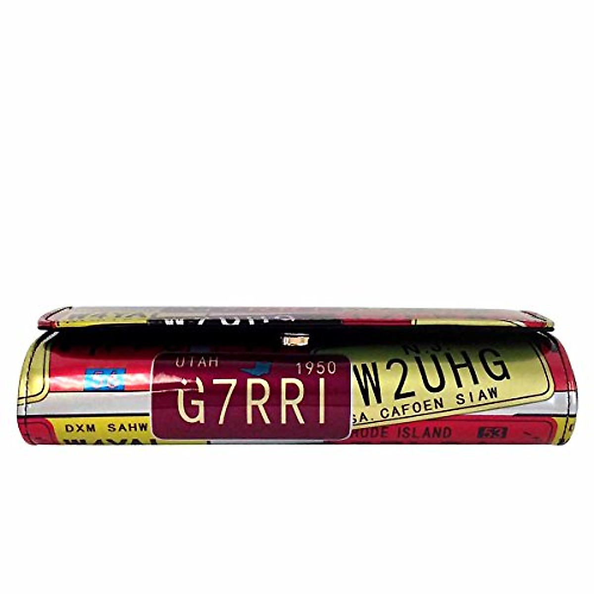 JNB License Plate Faux Patent Leather Clutch with Bow, Silver