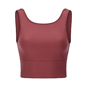 Workout Tank Tops for Women Cropped Ribbed Athletic Tank Gym Tight Fit Tops for Yoga Fitness Sports Running Dark Red 8