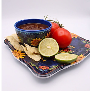 Chips and Salsa Chip Dip Bowl Set - Spanish 2 Piece Small Bowl Set Painted Blue Dishes with Sunflowers - Serving Bowls for Party and Fiestas (2)