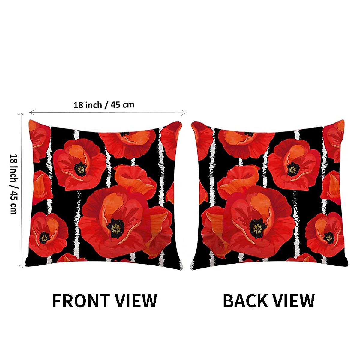 YGGQF Flower Throw Pillow Cover Floral Poppies Garden Nature Wildflower Red Home Decor Pillowcase Cushion Cover 18x18 Inches
