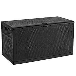 Patio Deck Box, Resin Storage Box for Outdoor Patios, Garden Tools Storage, 120 Gallons (Black)