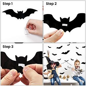 128PCS/4SIZE 3D Bats Sticker, Halloween Party Supplies Reusable Decorative Scary Wall Decal for Home Decor DIY Wall Decal Bathroom Indoor