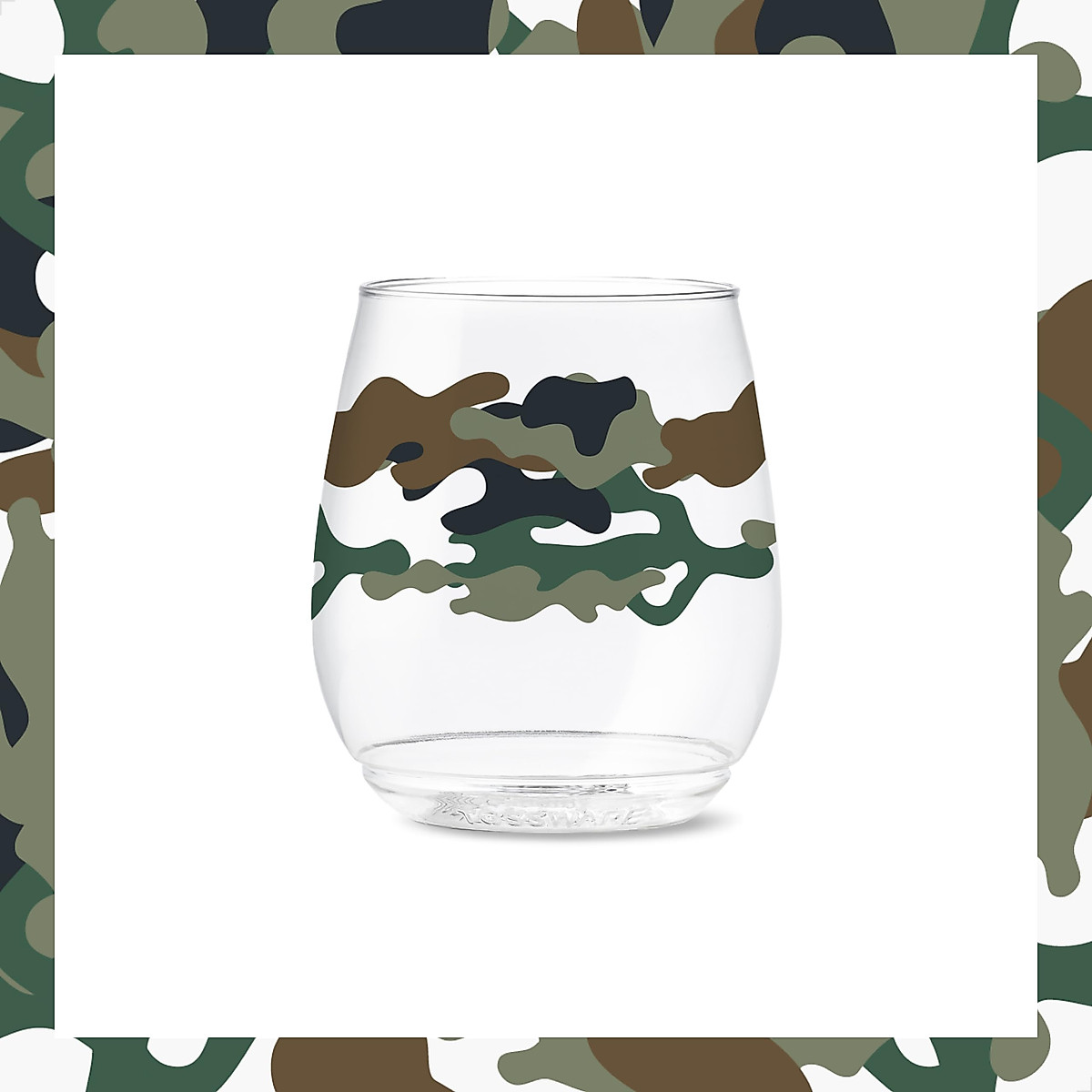 TOSSWARE POP 14oz Vino Camo Series, SET OF 6, Premium Quality, Recyclable, Unbreakable & Crystal Clear Plastic Printed Glasses