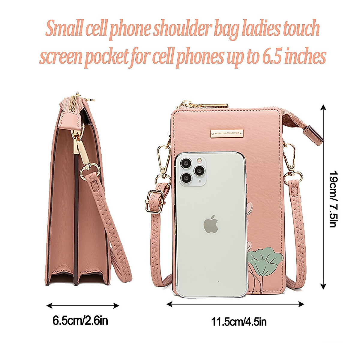 Touchscreen Phone Crossbody Bag for Women Cell Phone Purse Wallet Crossbody with Credit Card Slots for iPhone 13/13Pro etc. (Black)