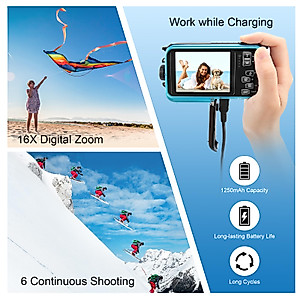 Waterproof Digital Camera 4K 48MP 11FT Autofocus 16X Digital Zoom Waterproof Camera with 32G Card Selfie Dual Screens Underwater Camera