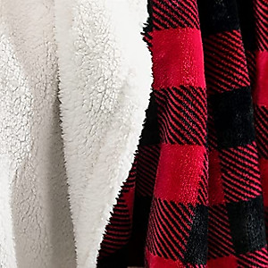 HBlife Sherpa Buffalo Plaid Christmas Throw Blanket for Couch 50X60 Inches, Super Cozy Fuzzy Fleece Warm Plush Holiday Decorative Cabin Blankets and Throws, Black and Red