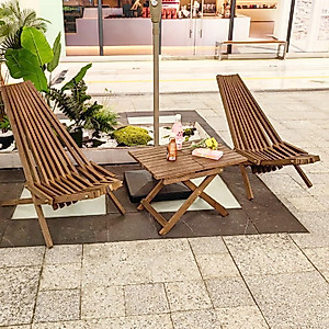 Generic Acacia Wood Folding Wooden Outdoor Chair -Stylish Low Profile Acacia Wood Lounge Chair for The Patio, Porch, Lawn, Garden or Home Furniture, Brown