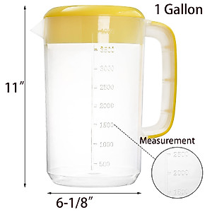 Jucoan 2 Pack 1 Gallon Plastic Straining Pitcher, Large Drink Pitcher Water Carafe Jug Clear Ice Tea Maker Beverage Pitcher with Strainer Cover, Handles, Measurements (Pink + Yellow)