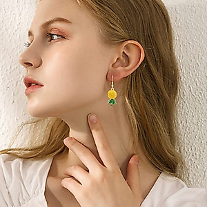 Tropical 2pcs Yellow Ruit Green Leaf Pineapple Earings Pendant Necklace Suit for Women Fashion Dangle Earings Jewellery