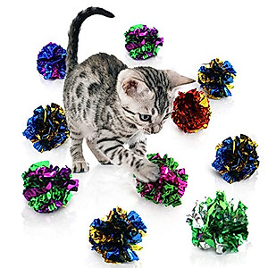 Meric 10 Pack Parrot Mylar Crinkle Balls, 2-Inches Multicolored Balls, Save Your Toes with Irresistible Crinkle, Great Value Means Lots of Crinkle for Your Parrots, Cats and Kittens to Discover