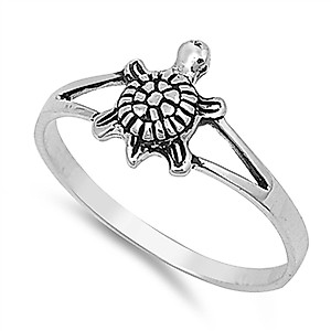Small Turtle Classic Ring New .925 Sterling Silver Thin Band Size 2