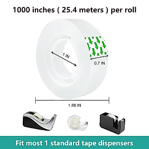 16 Rolls Transparent Tape Refills Clear Tape, 3/4-Inch x 1000 inch Transparent Glossy Tape Gift Wrapping Clear Tape for Office, Home, School