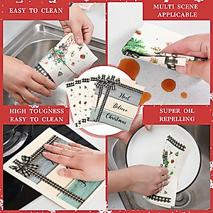 6 Pieces Christmas Swedish Kitchen Table Dishcloths Reusable Christmas Dish Towels Absorbent Cleaning Cloth Fast Dry Kitchen Dishcloth with Santa, Snowman, Christmas Tree, Deer (Black White, Tree)