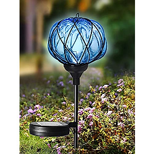 2 Pack Garden Solar Lights Pathway Outdoor,Blue Crackle Glass Heart Stake Metal Lights,Garden Decor Light Waterproof Solar Stake Lights for Lawn Patio Yard