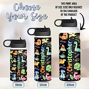 winorax Personalized Dinosaur Water Bottle Dino Stainless Steel Insulated Sports Bottles Drinking Cups For Kids Toddler Boys Girls Back To School Cup With Lid 12oz 18oz 32oz