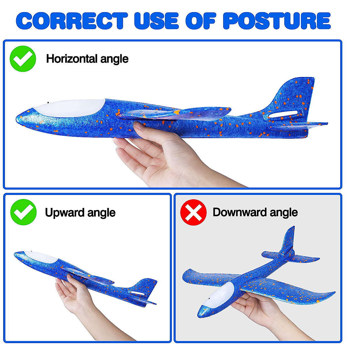 IJO 4 Pack LED Light Airplane Toys-17.5" Large Throwing Foam Plane-2 Flight Modes Glider Plane-Outdoor Flying Toys for Kids-Flying Toys Gift for Boys Girls 3 4 5 6 7 8 9 Years Old