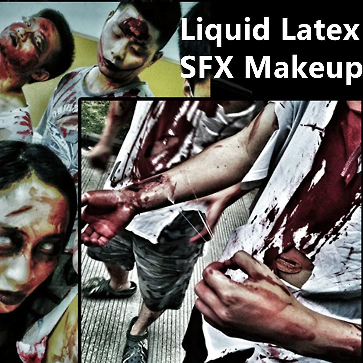 Go Ho Liquid Latex SFX Makeup(1 oz),Halloween Monster Zombie Makeup,Quick Drying Multi-Purpose Liquid Face Paint for Scar Wound Peeling Skin Wrinkles Stipples Burns Blisters,Light Flesh